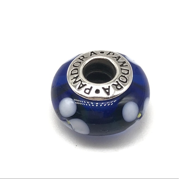 Pandora | Jewelry | Pandora Blue White Floral Murano Glass Charm | Poshmark